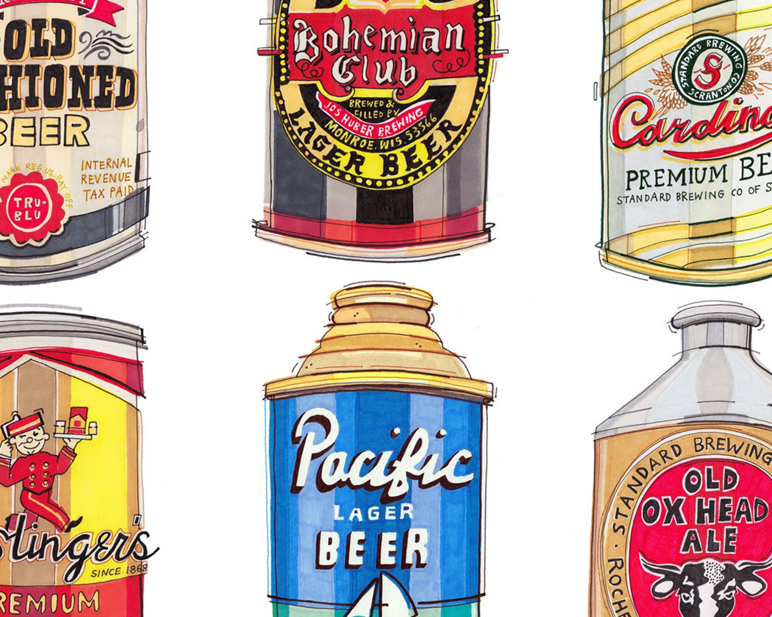 Beer Illustration. Vintage Beer Cans. Beer Print. Beer Art. Father's ...
