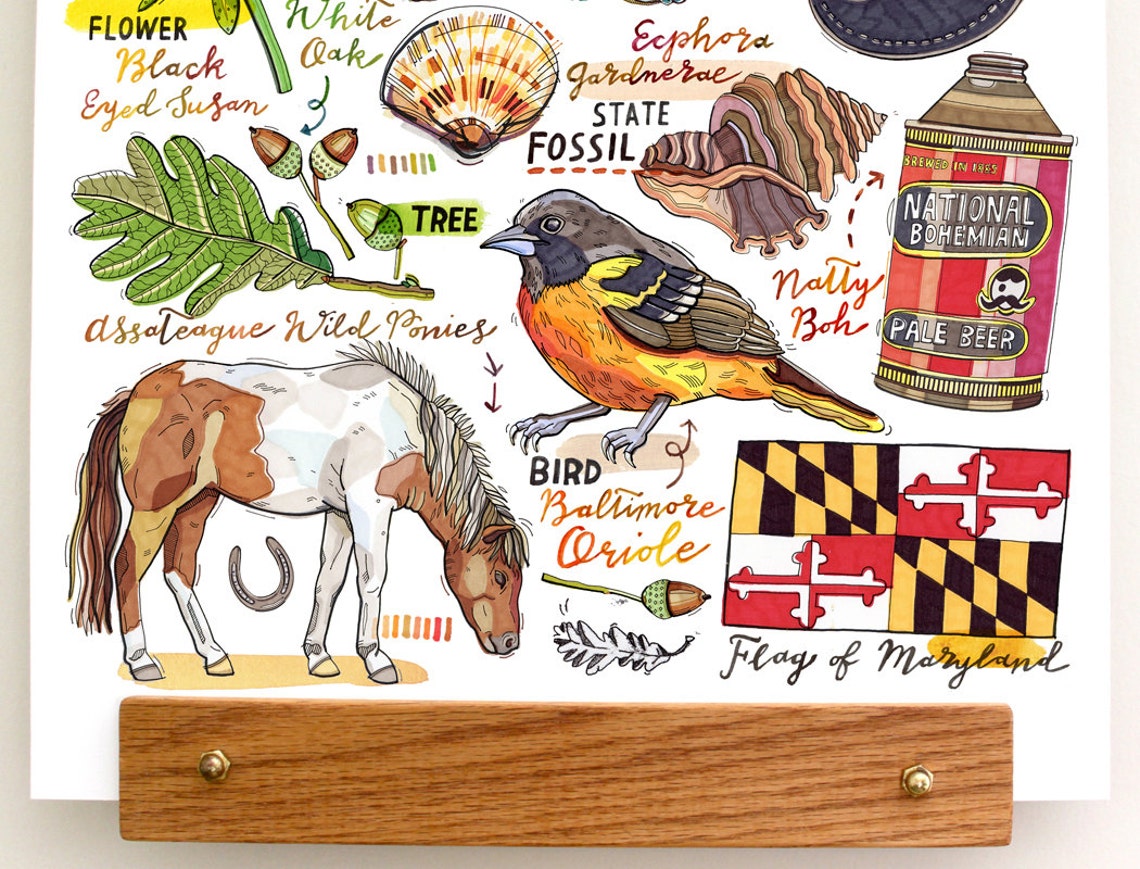 Maryland Print State Symbols Illustration Old Line State - Etsy