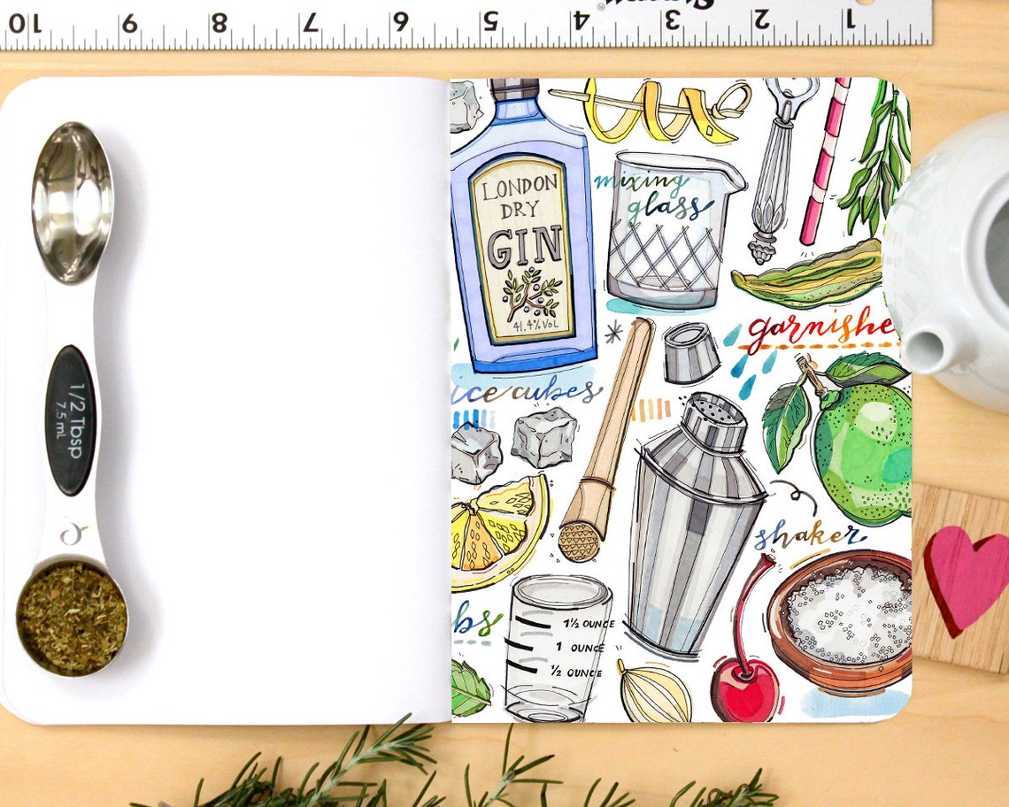 Cocktails Notebook Illustration Stationery Cocktail - Etsy