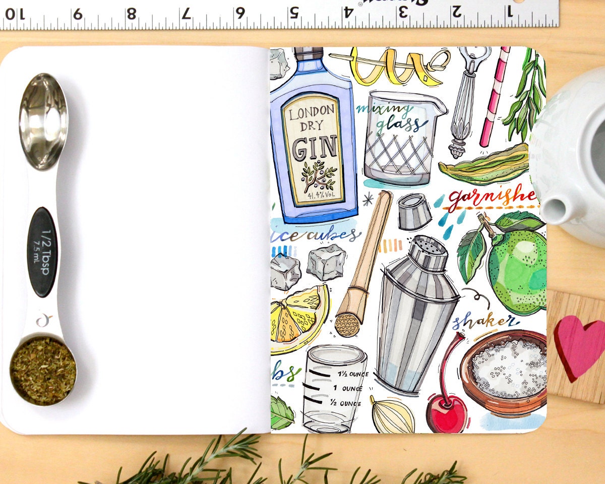 Cocktails Notebook Illustration Stationery Cocktail - Etsy