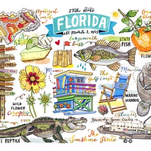 Florida Print, State Symbols, Illustration, State Art, Key West,miami ...