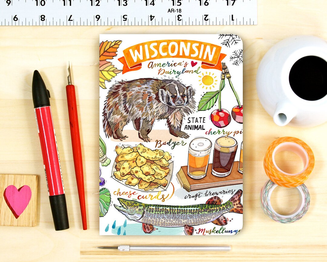 Wisconsin Notebook. Blank Journal. Gift. Stationery. Badger State. - Etsy