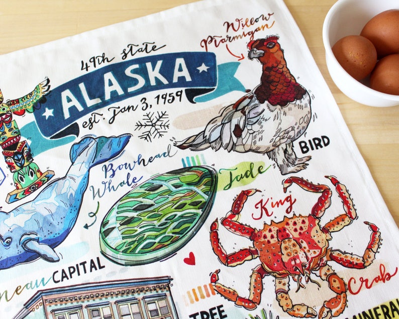Alaska Tea Towel. Kitchen Decor. Handmade. State Art. Illustration. - Etsy