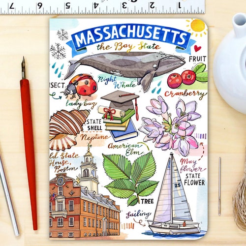 Massachusetts Print the Bay State. Illustration. - Etsy