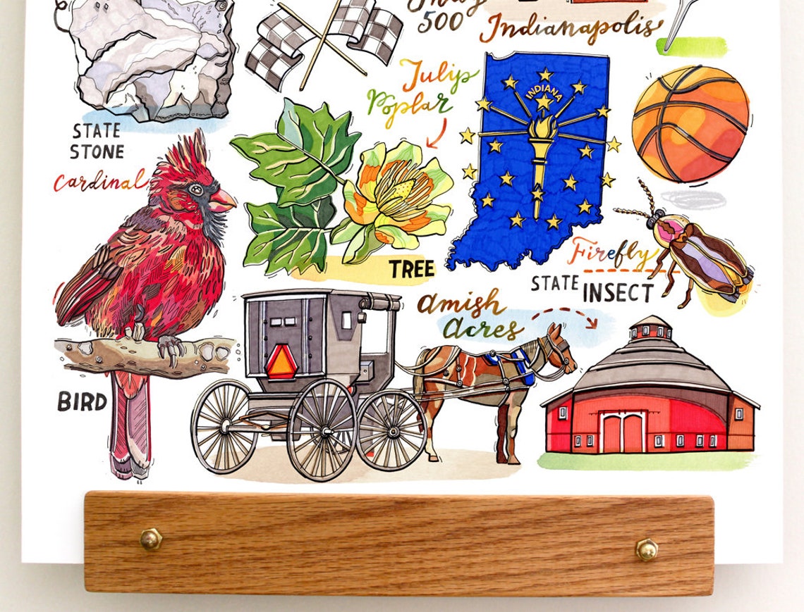 Indiana State Print. Illustration. the Hoosier State. | Etsy