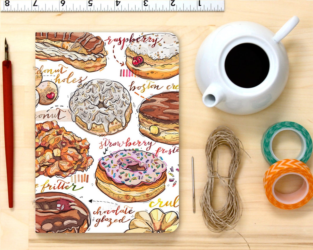 Donuts Notebook, Blank Journal, Food Art, Illustrated Doughnut ...