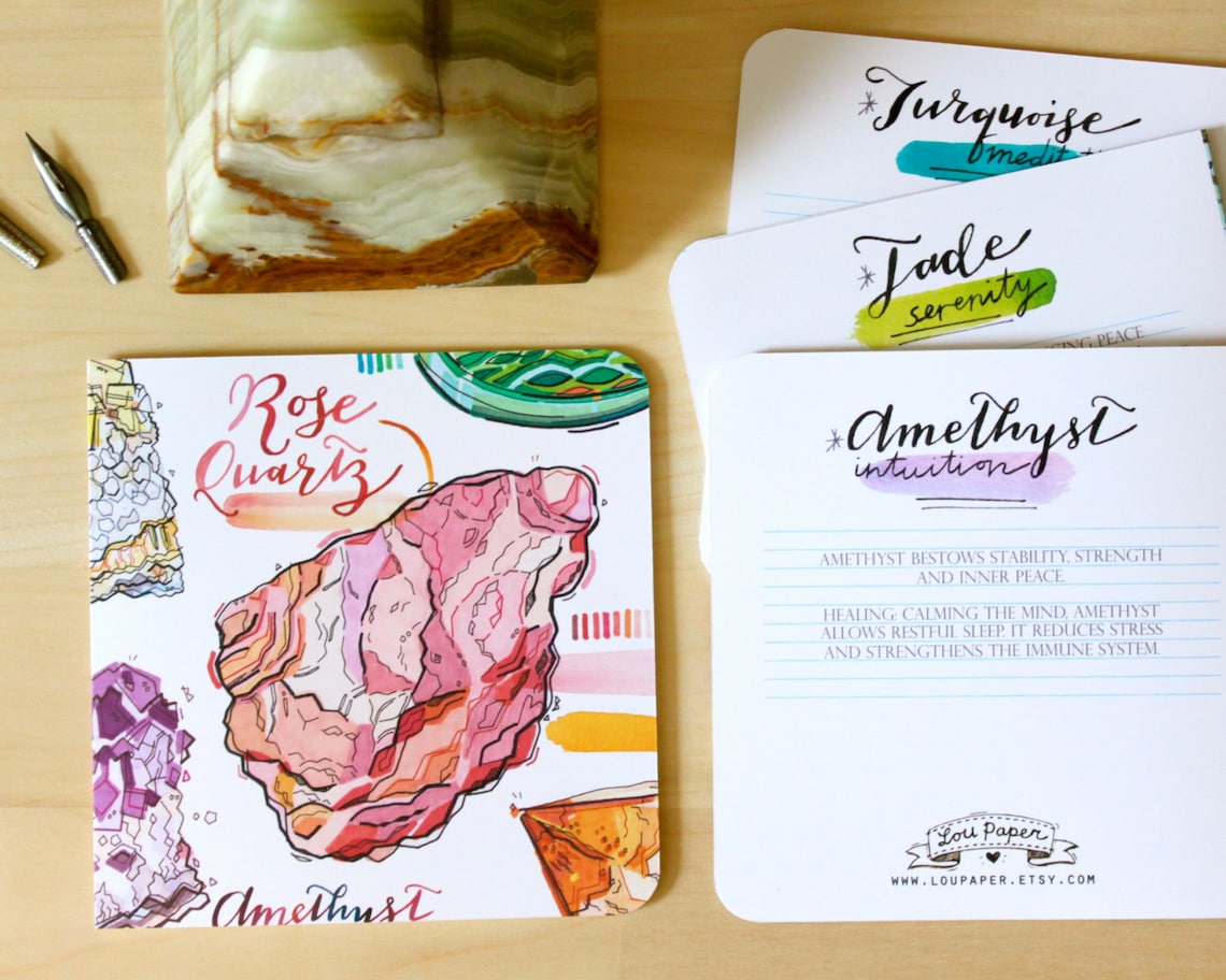Gemstone Notecards. Crystals Writing Set. Positive Thoughts. - Etsy