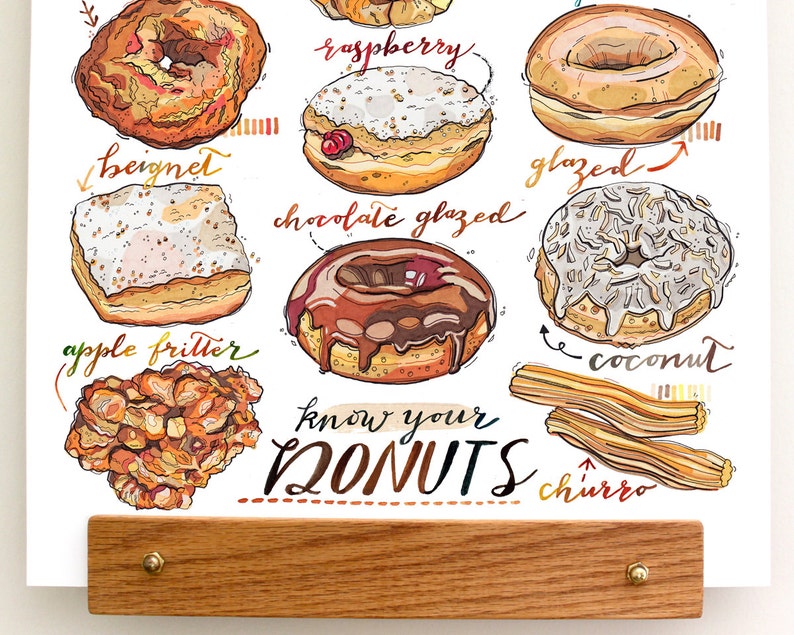 Donuts Print. Doughnuts. Illustration. Kitchen Decor. Food Art. Sweets ...