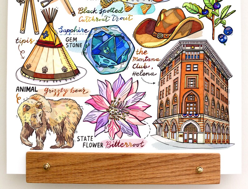 Montana State Print. Illustration. the Treasure State. Big Sky Country ...