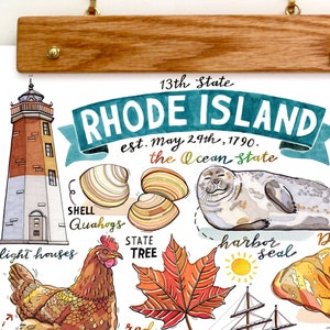 Rhode Island Print, the Ocean State. Illustration. - Etsy