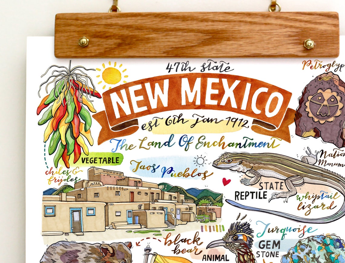 New Mexico State Print. Illustration. State Symbols. Home Decor. Land ...