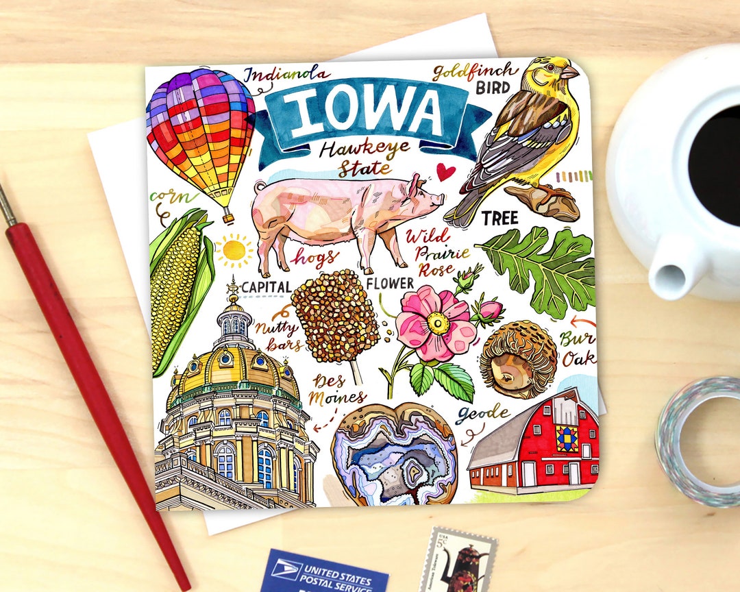 Iowa Card. Single or Pack of 4. Hawkeye State. - Etsy