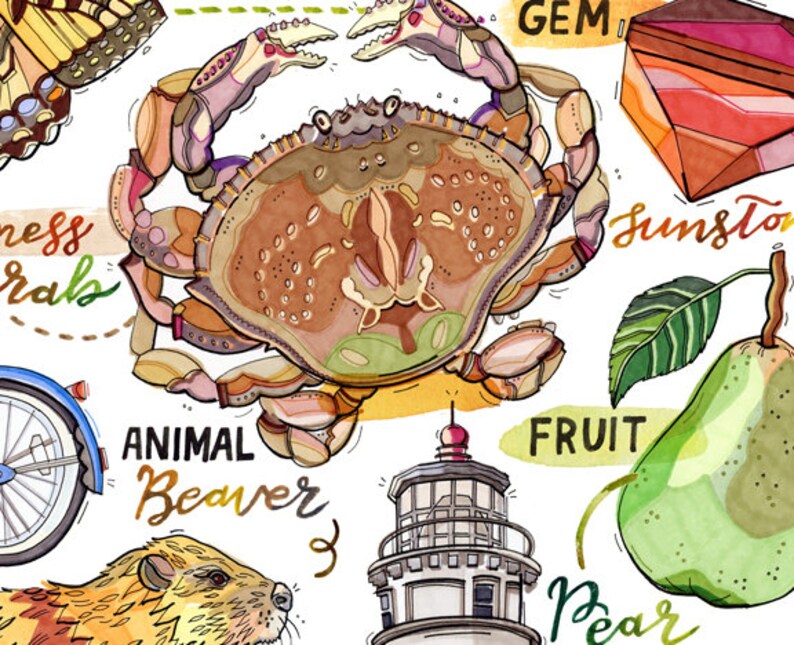 Oregon State Print Beaver State Home Decor State Symbols - Etsy