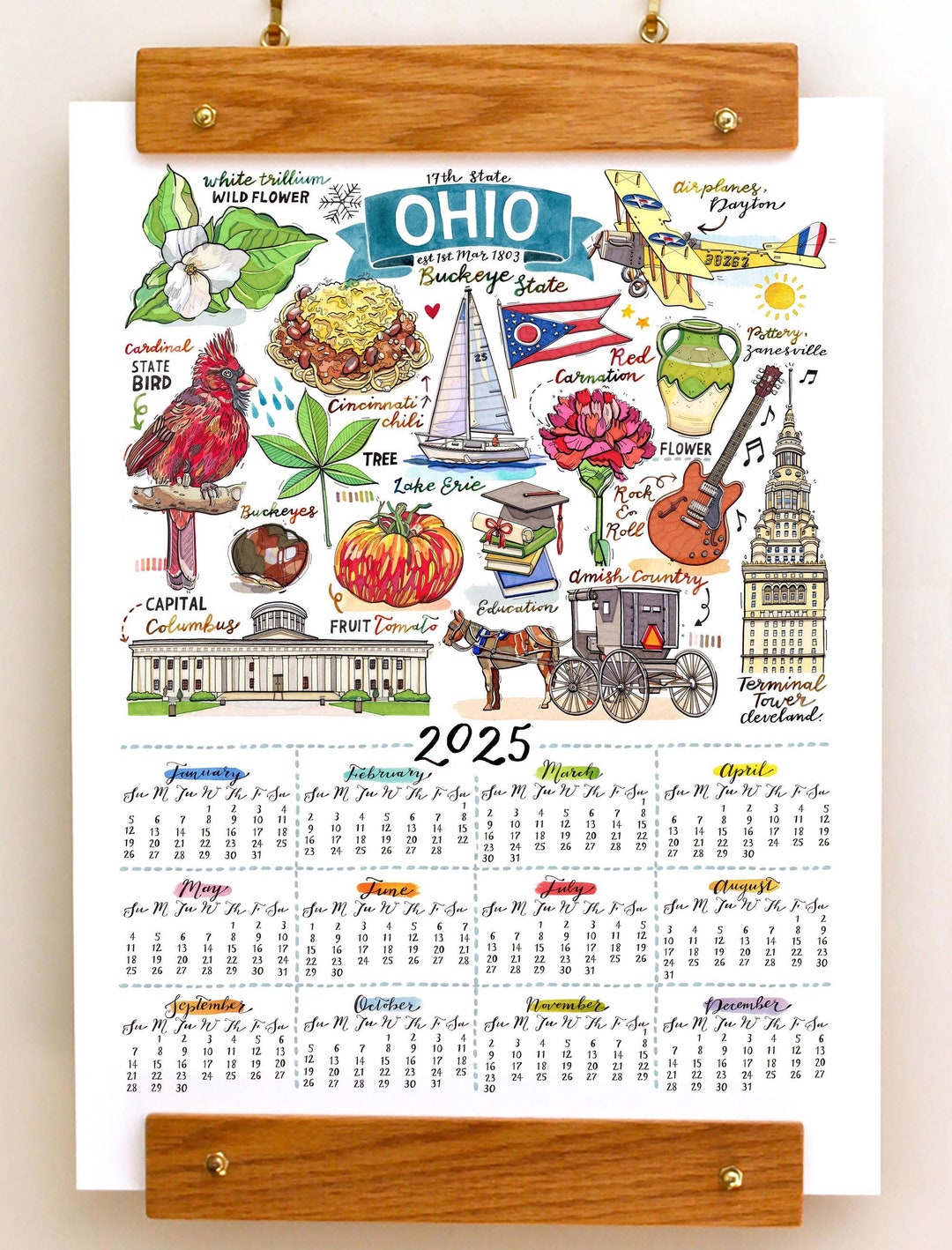 Ohio Wall Calendar 2025. 11x14 Inches - Etsy
