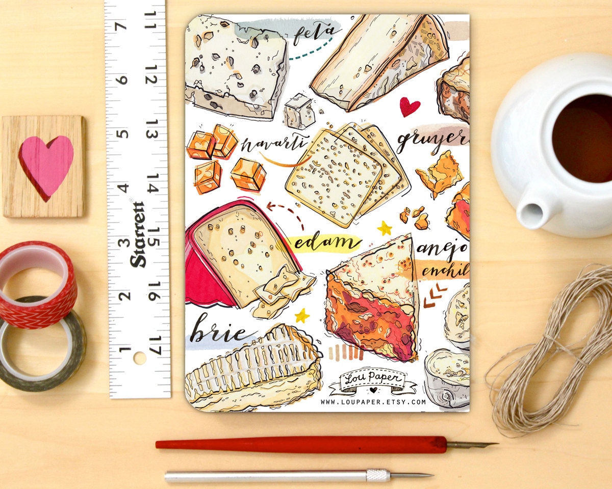 Cheese Notebook Stationery Illustration Blank Notebook. | Etsy
