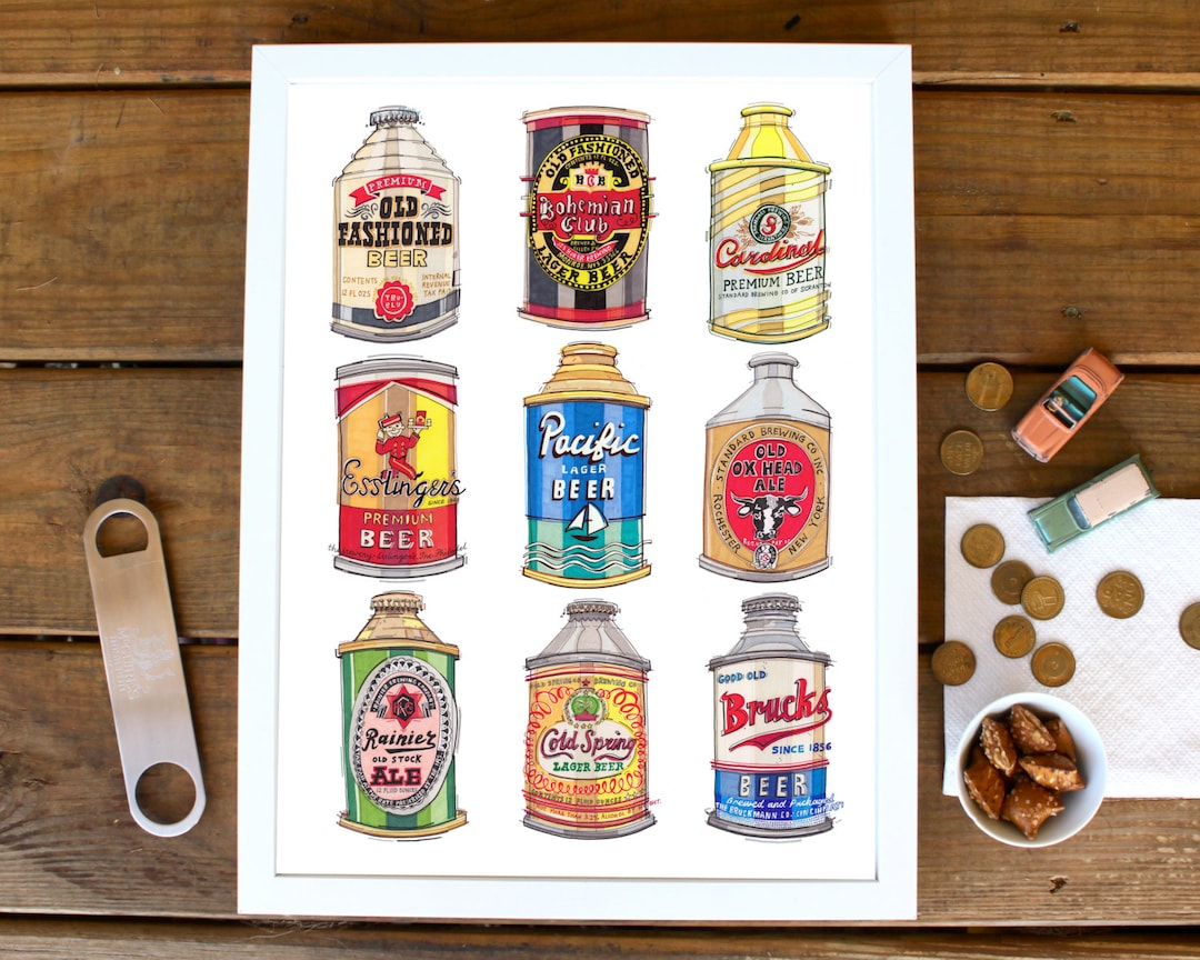 Beer Illustration. Vintage Beer Cans. Beer Print. Beer Art. Father's ...