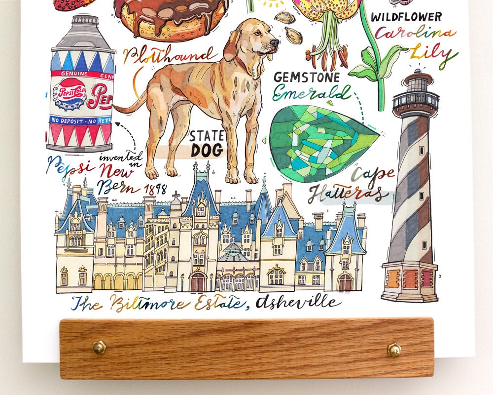 North Carolina print State symbols Illustration State art | Etsy