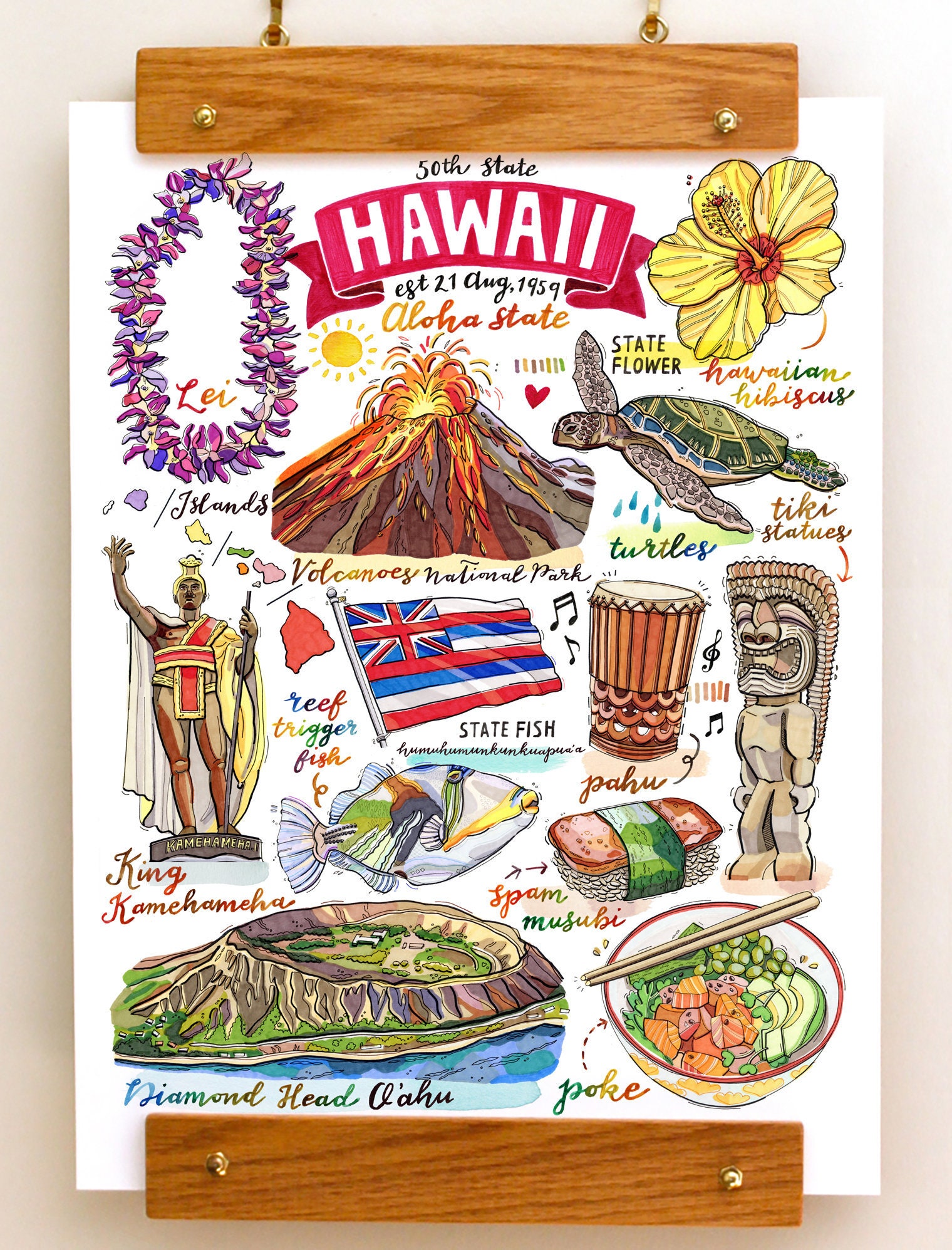 Hawaii State Print. Illustration. The Aloha State. | Etsy