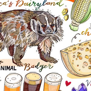 Wisconsin State Print. Illustration. the Badger State. State Symbols ...