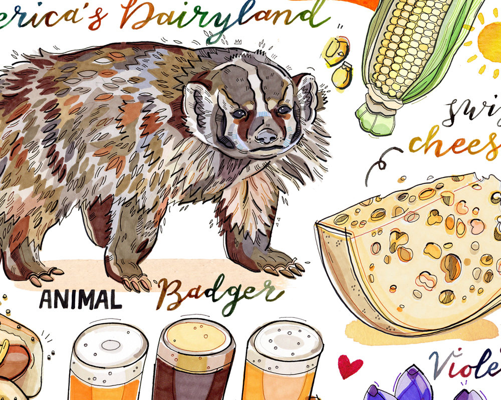 Wisconsin State Print. Illustration. The Badger State. State | Etsy