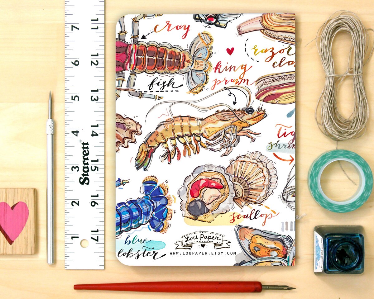 Shellfish Notebook Seafood Illustration Blank Ocean Beach - Etsy
