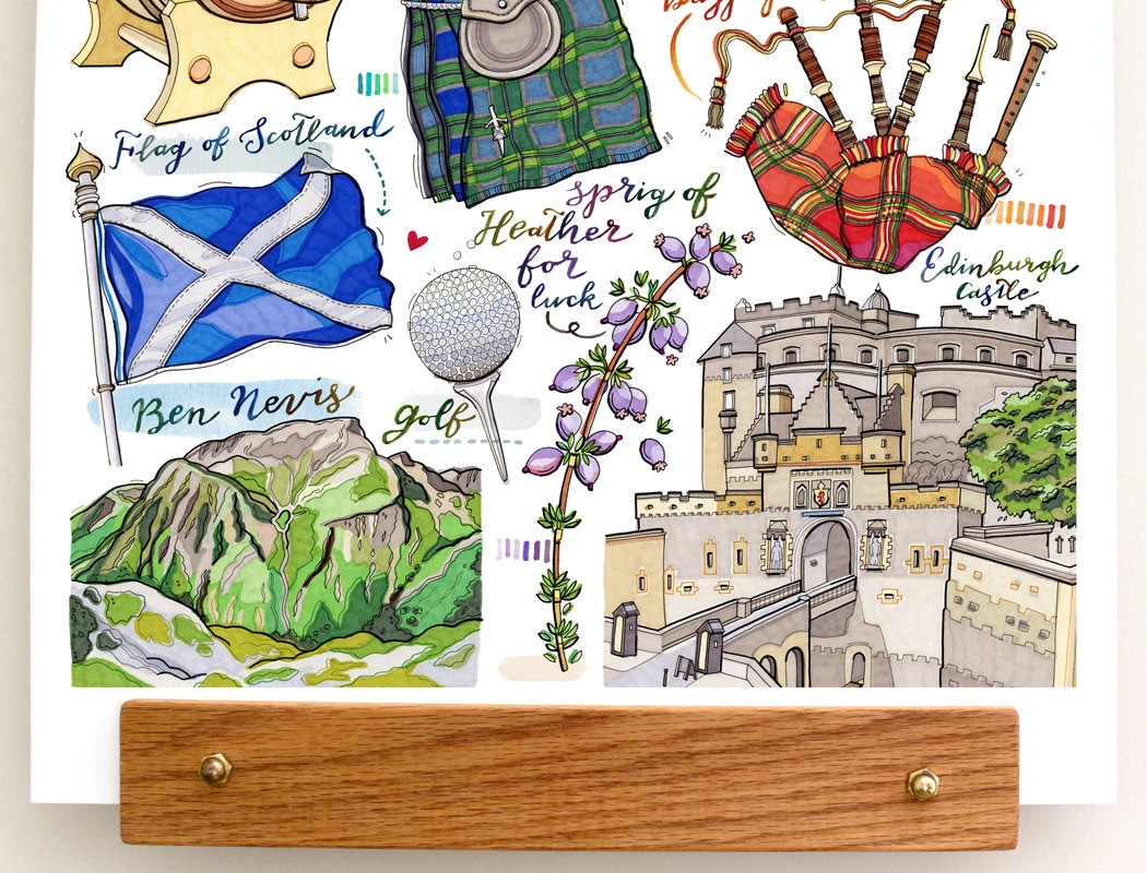 Scotland Print National Symbols Illustration Edinburgh | Etsy