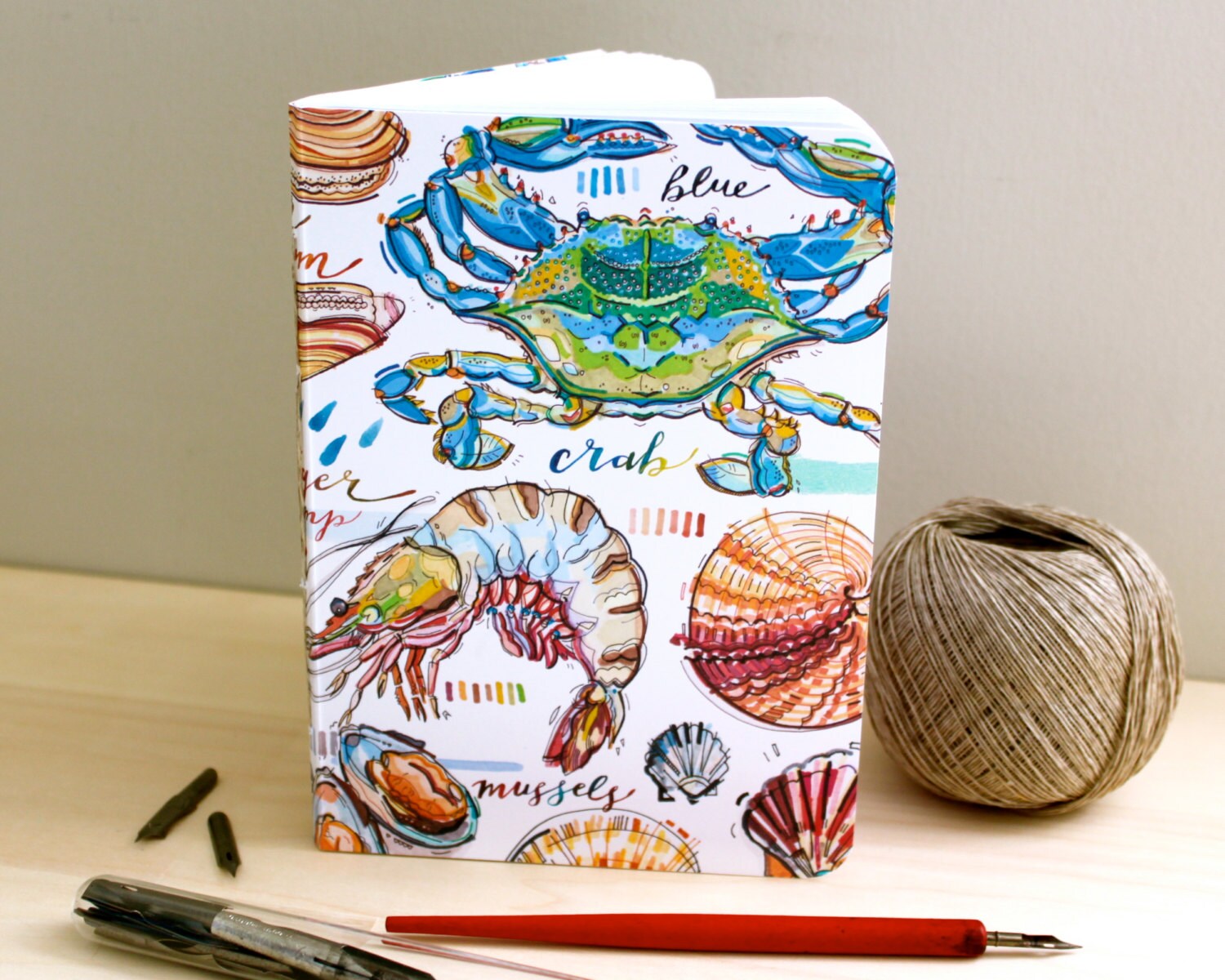 Shellfish Notebook Seafood Illustration Blank Ocean Beach - Etsy