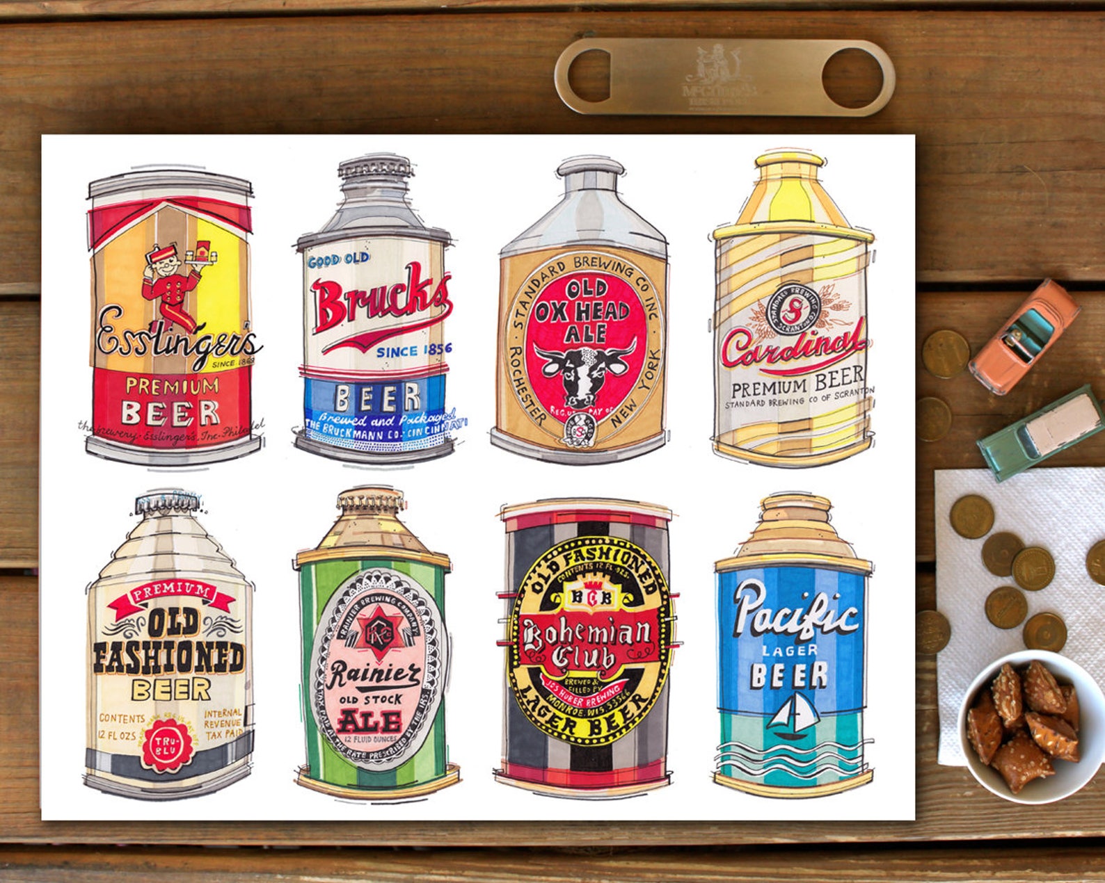 Beer Illustration. Vintage Beer Cans. Beer Print. Beer Art. - Etsy