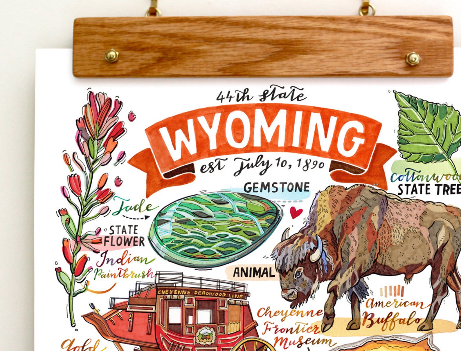 Wyoming State Print, Illustration, State Symbols, the Cowboy State ...