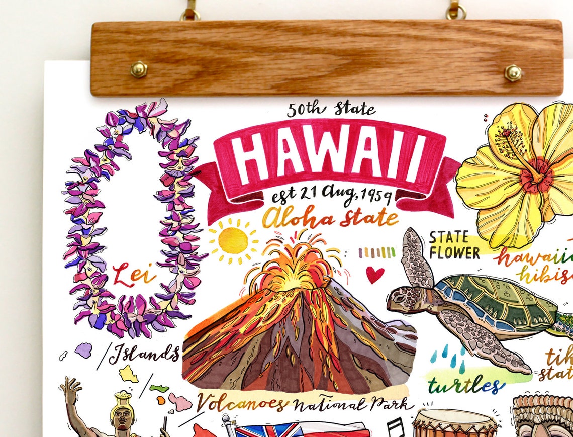 Hawaii State Print. Illustration. the Aloha State. - Etsy