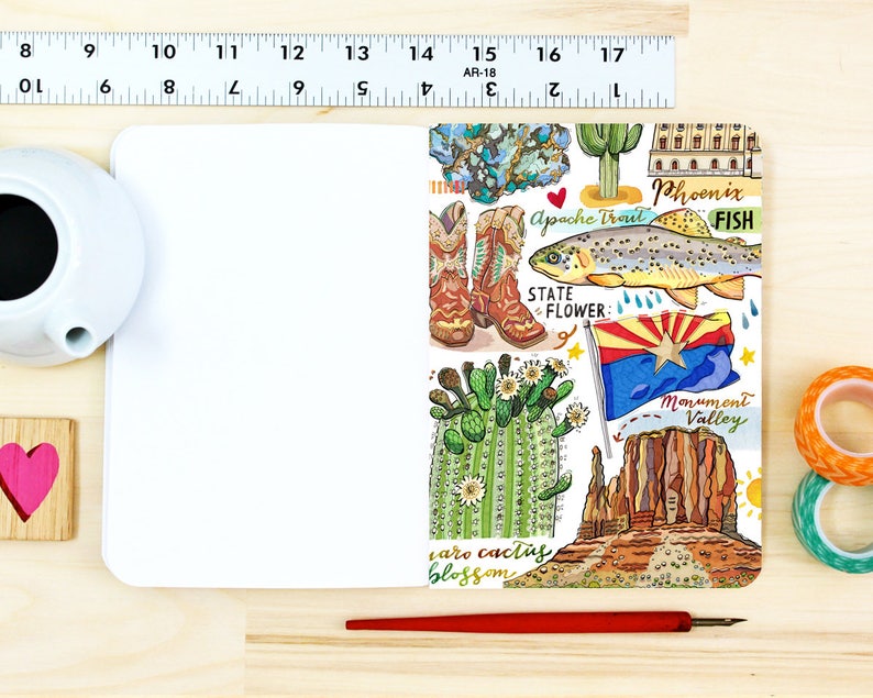Arizona Notebook, Blank Journal, State Symbols, Illustration ...