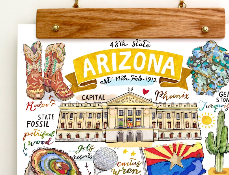 Arizona State Print Illustration State Symbols. - Etsy Singapore