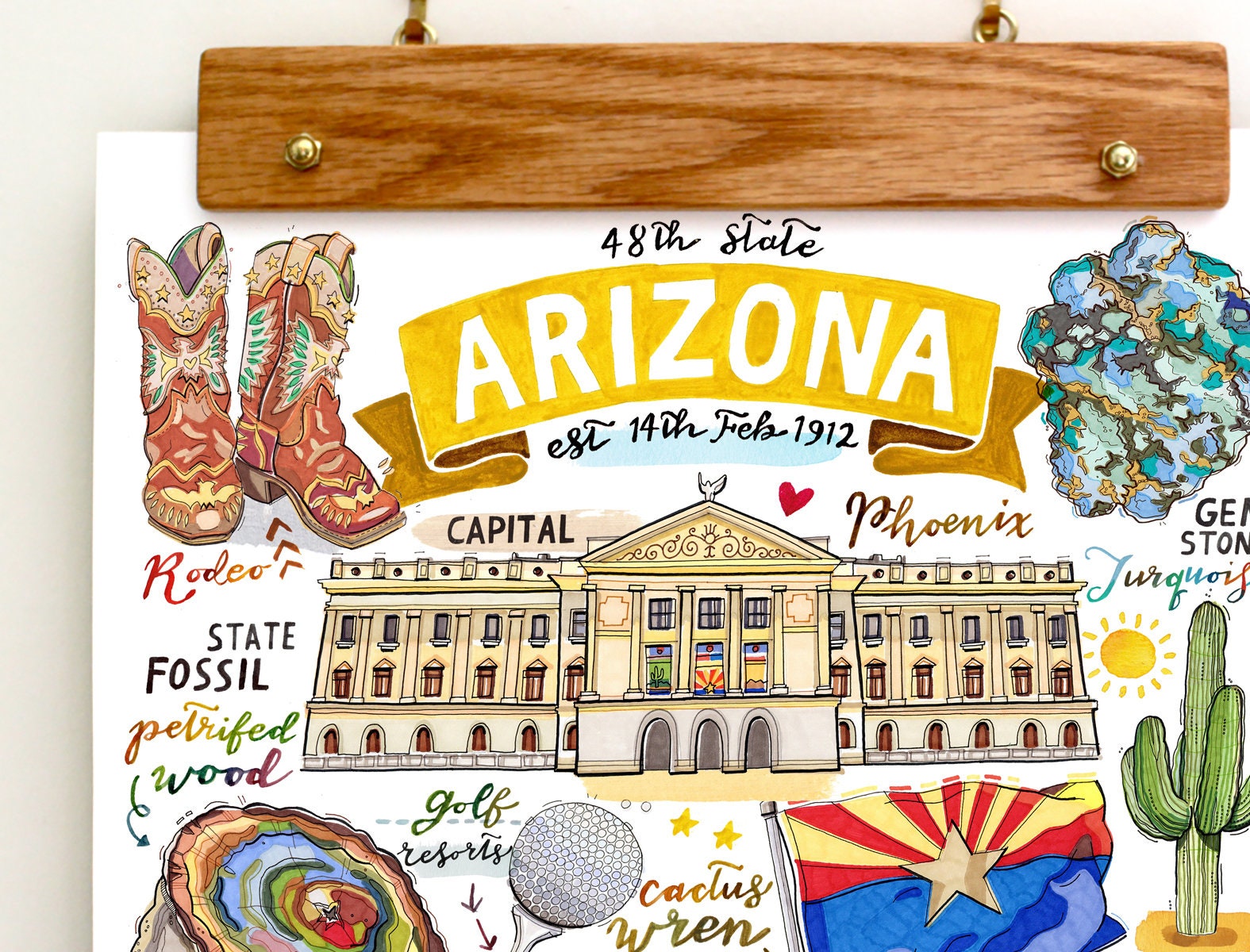 Arizona State Print, Illustration, State Symbols. - Etsy