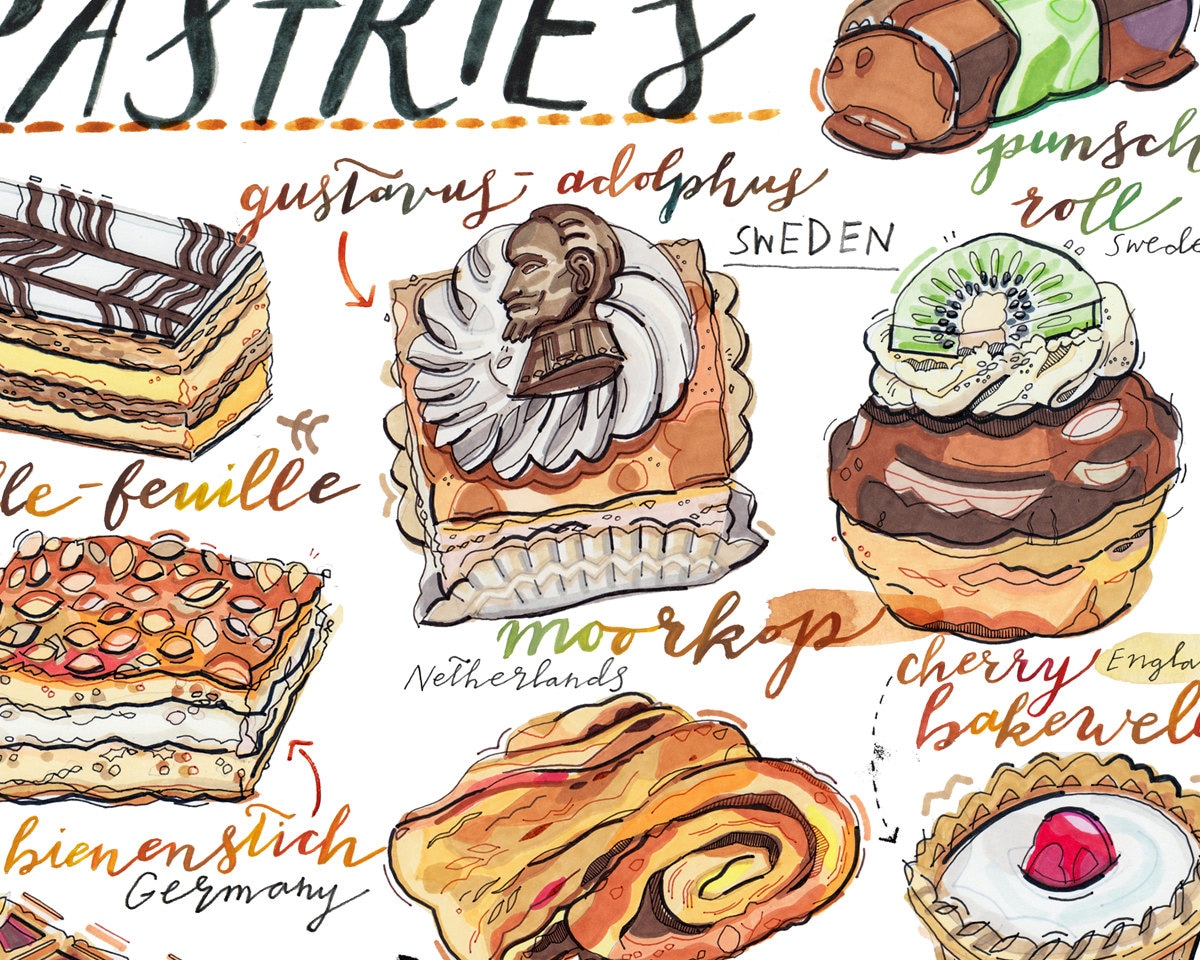 Pastries Print. Bakery. Kitchen Decor. Food Illustration. Sweet Things ...