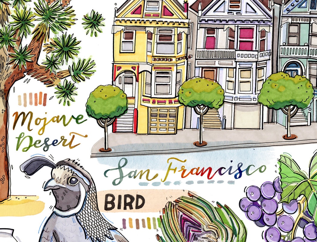 California State Print. Illustration. The Golden State. San | Etsy