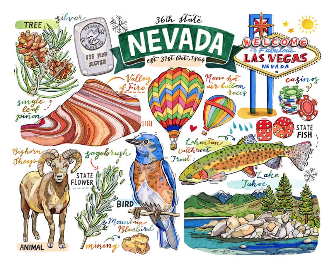 Nevada State Print. State Symbols. Illustration. State Art. the Silver ...