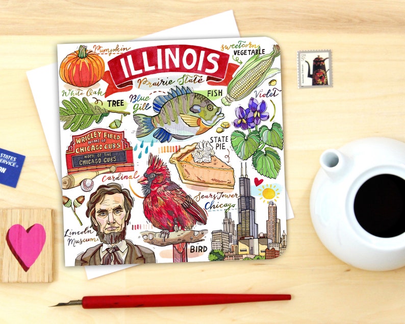 Illinois Notecard. Single or Pack of 4. - Etsy