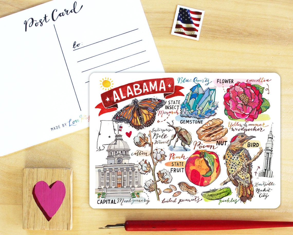 Alabama State Postcard. - Etsy
