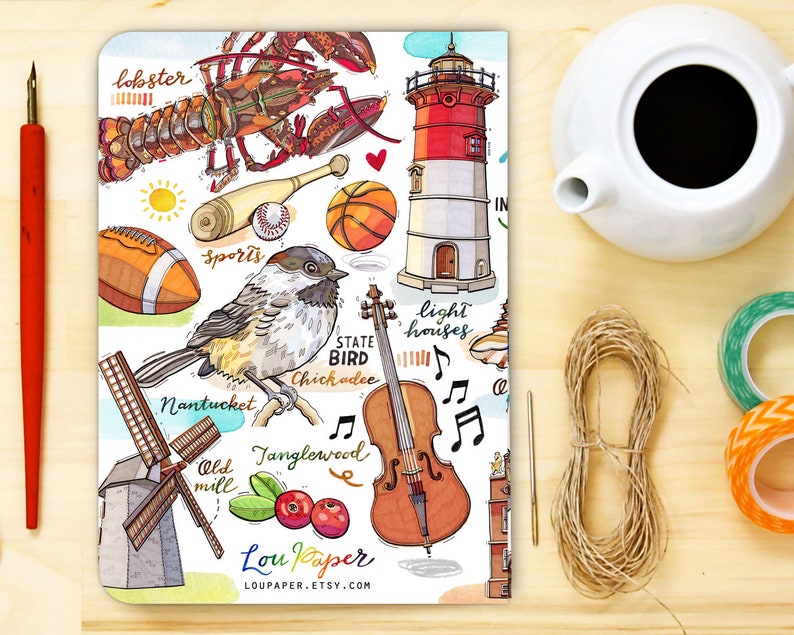 Massachusetts Notebook, the Bay State. - Etsy