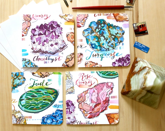 Gemstone Notecards. Crystals Writing Set. Positive Thoughts. - Etsy