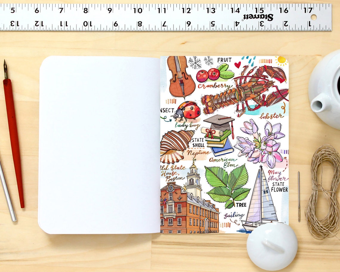 Massachusetts Notebook the Bay State. - Etsy