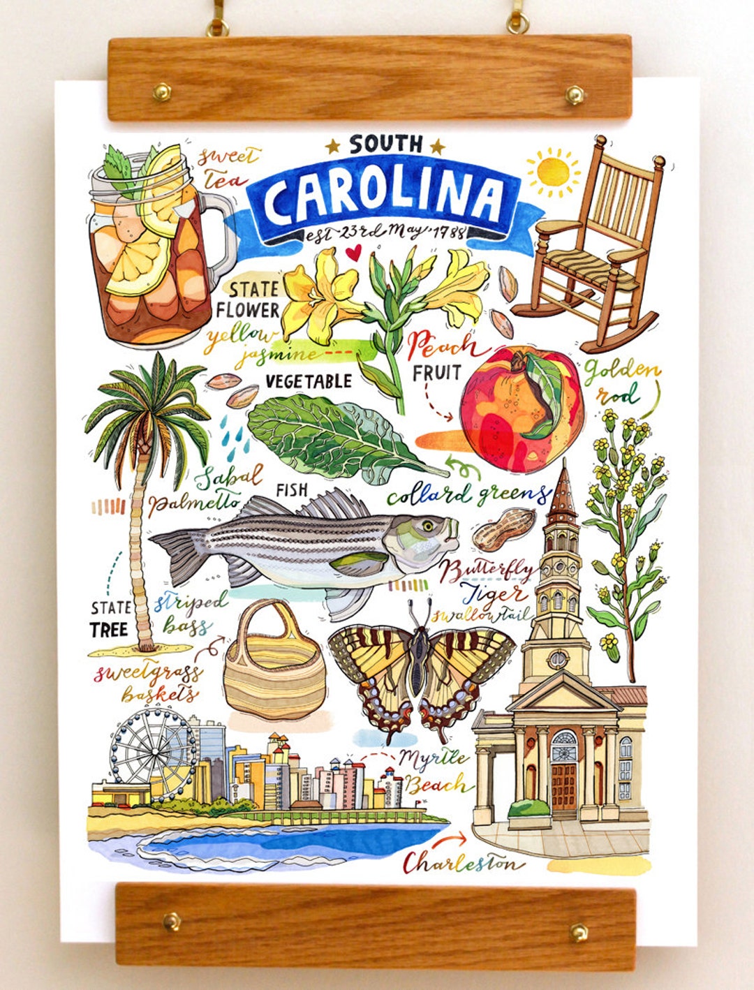 South Carolina Print, State Symbols, Illustration, the Palmetto State ...