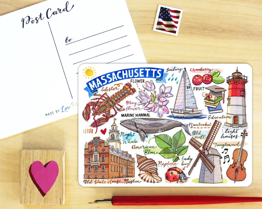 Massachusetts State Postcard. - Etsy