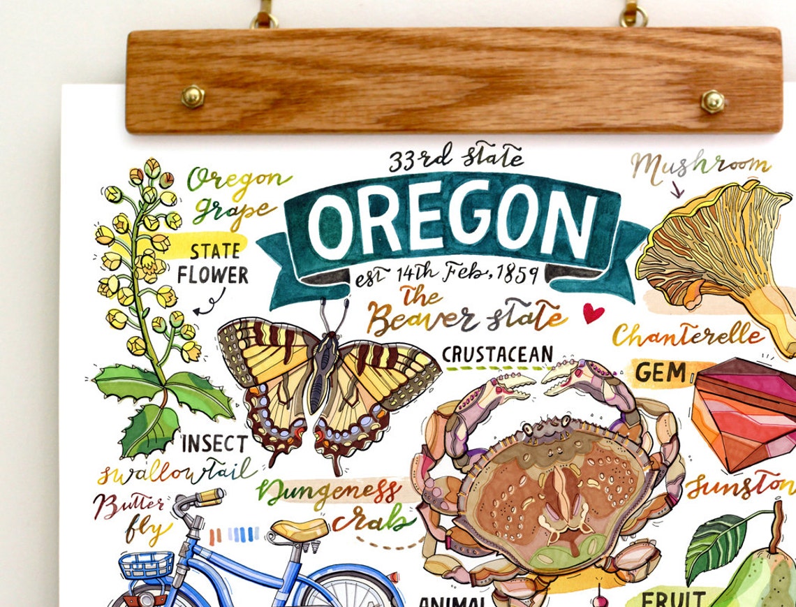 Oregon State Print Beaver State Home Decor State Symbols - Etsy