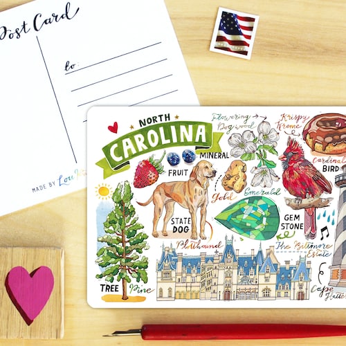 North Carolina Print State Symbols Illustration State Art - Etsy