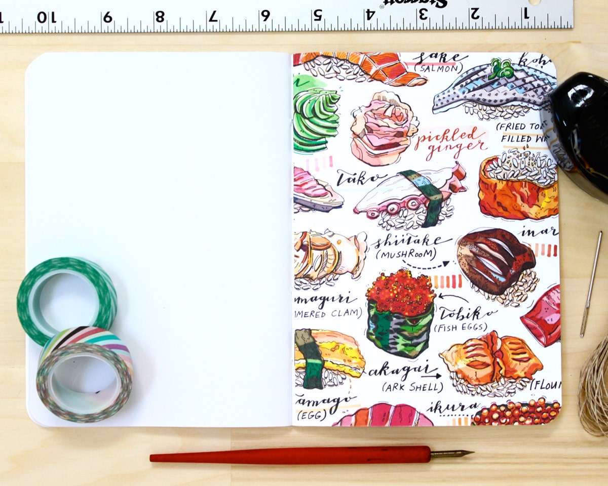 Sushi Notebook Blank Journal Sashimi Illustration Nigiri - Etsy