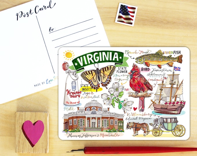 VIRGINIA Map Postcard - Etsy
