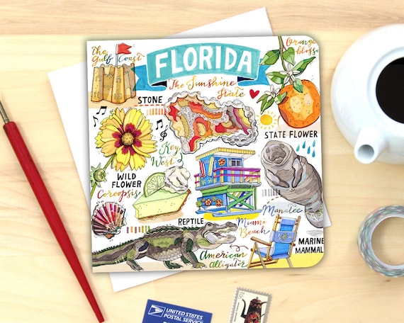 Florida Notecard. Single Card or Pack of 4. - Etsy