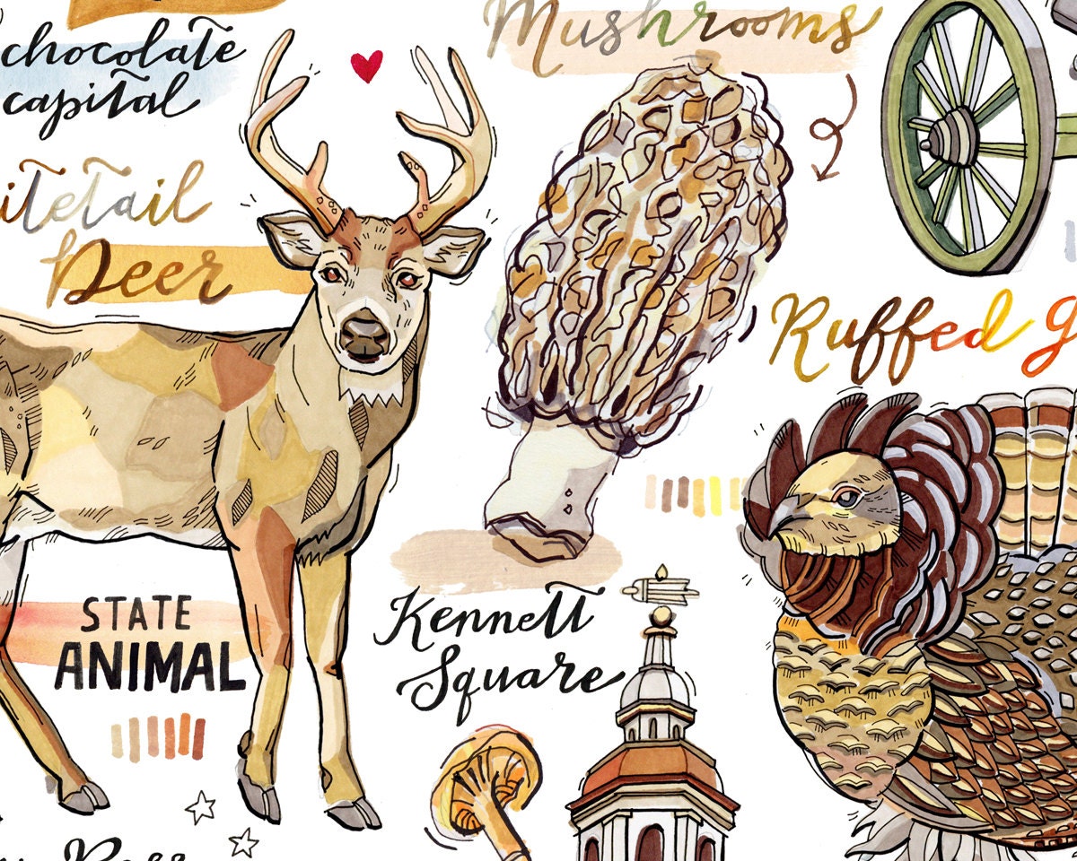 Pennsylvania Print State Art Illustration State Symbols - Etsy