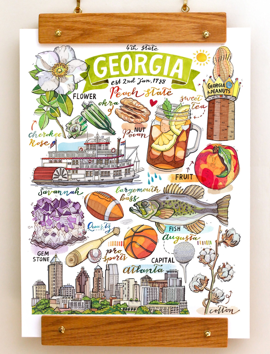 Georgia State Print. Illustration. the Peach State. - Etsy